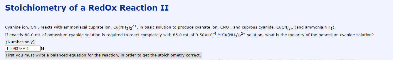 Stoichiometry of a RedOx Reaction II Cyanide ion, | Chegg.com