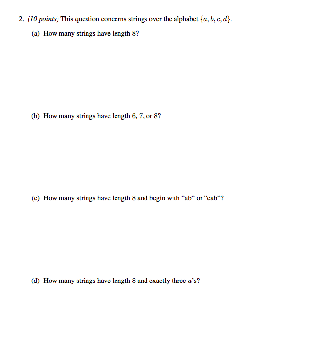 Solved 2. (10 points) This question concerns strings over | Chegg.com