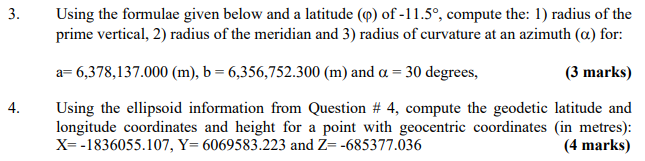 Solved 3. اليا Using the formulae given below and a latitude | Chegg.com