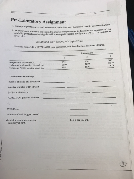 Solved Pre-Laboratory Assignment 1. In an used in acid-base | Chegg.com