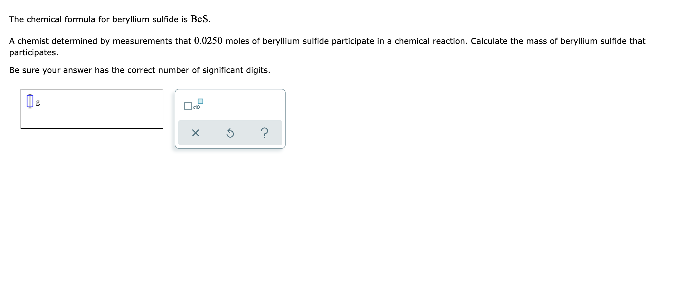 Solved The chemical formula for beryllium sulfide is BeS. A | Chegg.com