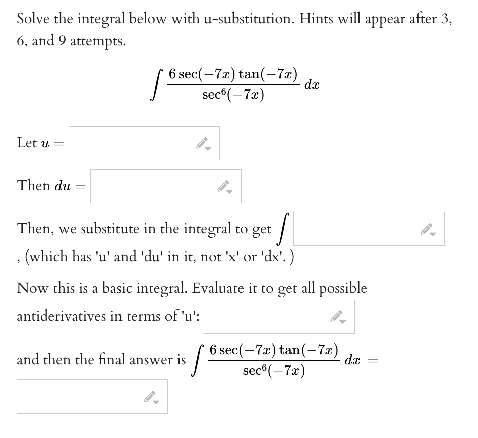 Solved Solve the integral below with u-substitution. Hints | Chegg.com