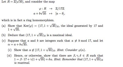 Solved Let R=Z[35], and consider the map | Chegg.com