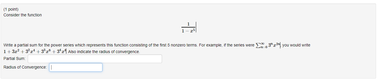 Solved (1 point) Consider the function 1 Write a partial sum | Chegg.com