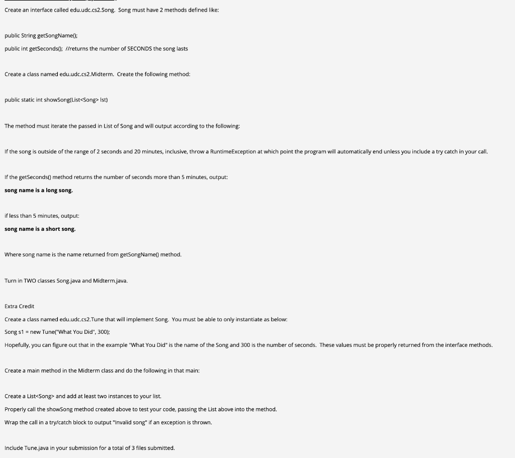 Solved Create an interface called edu.udc.cs2.song. Song | Chegg.com