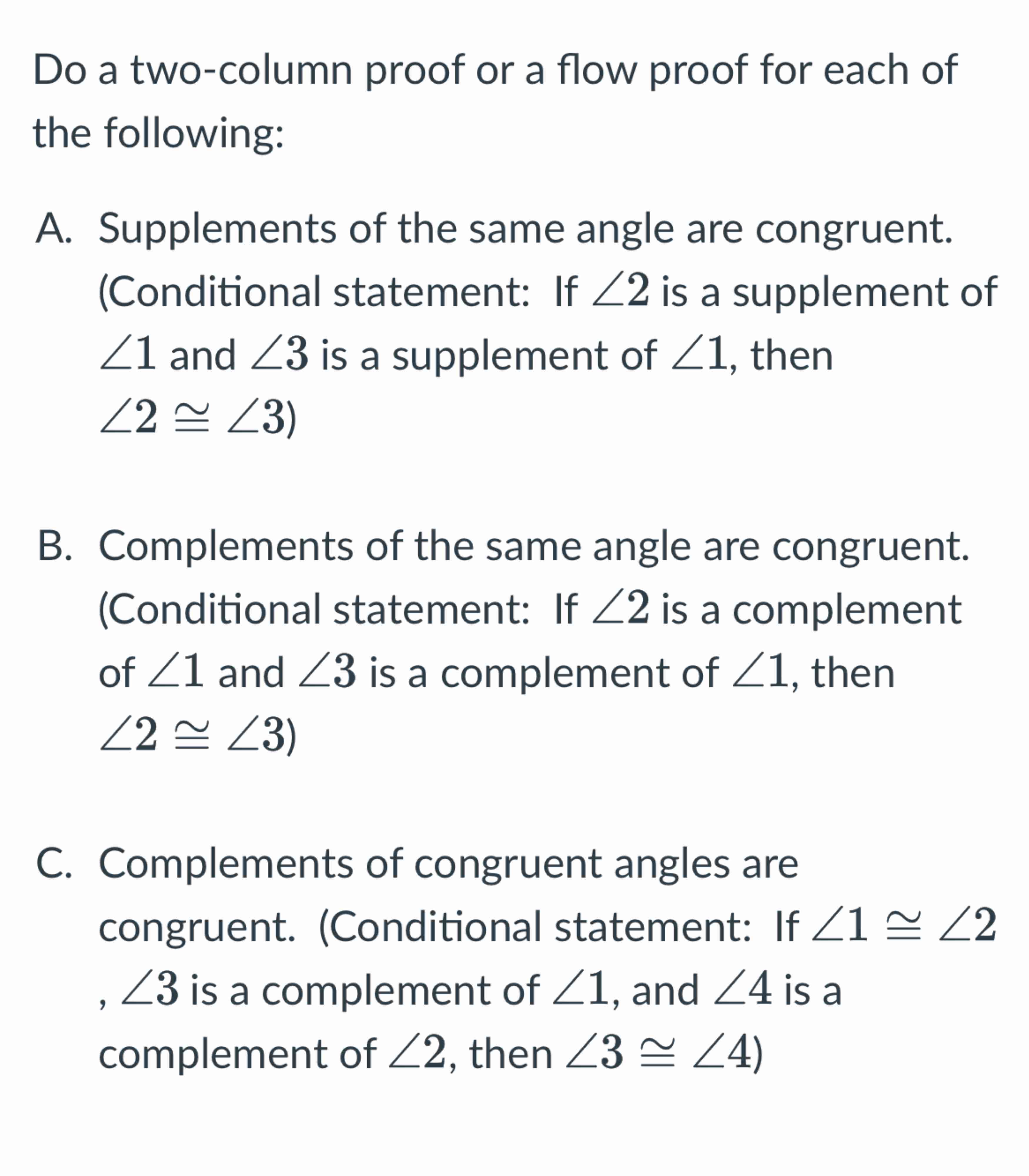 Solved Do ﻿a two-column proof or ﻿a flow proof for each of | Chegg.com