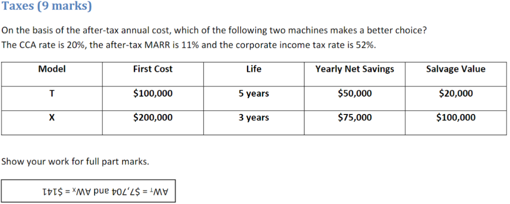 Solved Taxes (9 marks) On the basis of the after-tax annual | Chegg.com