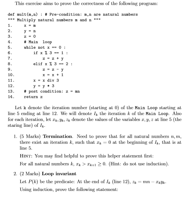 T'his exercise aims to prove the correctness of the | Chegg.com
