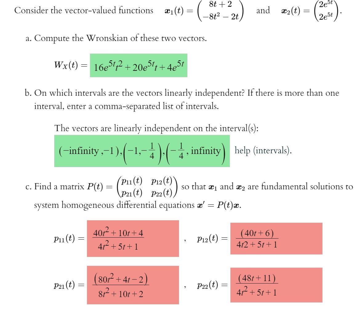 Solved 2e5t Consider the vector-valued functions X1(t) - 8t | Chegg.com