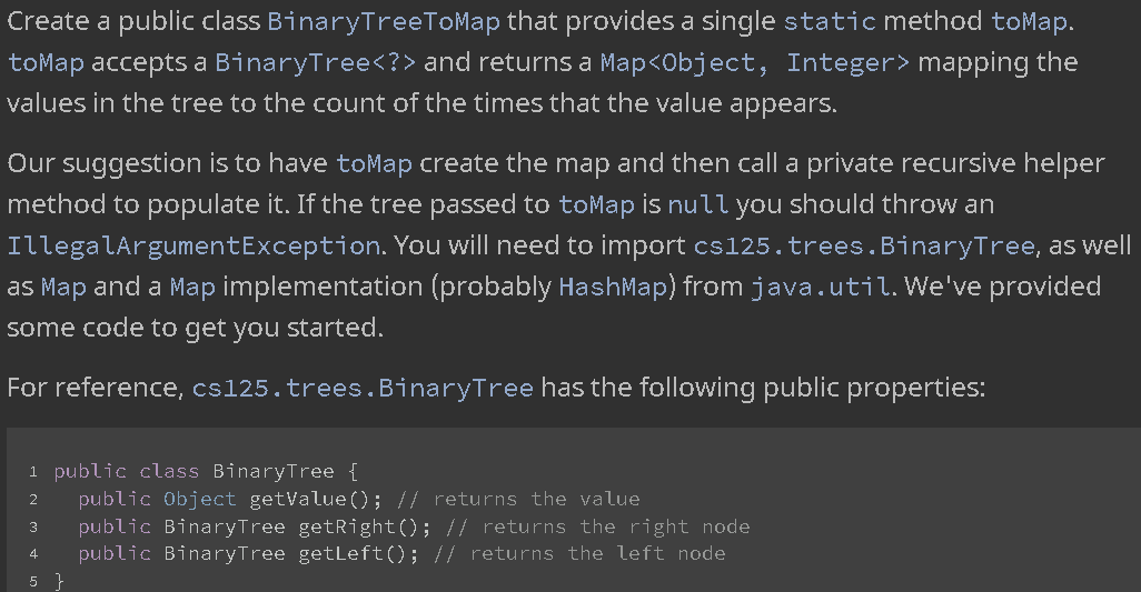 Solved Create a public class BinaryTreeToMap that provides a | Chegg.com