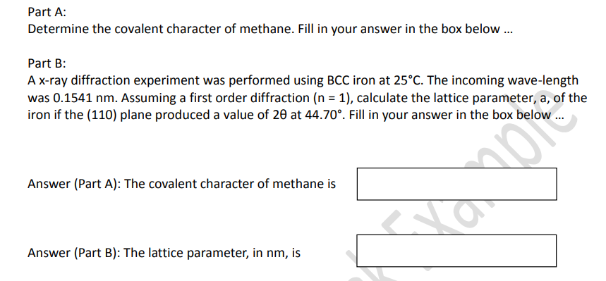 Solved Part A: Determine the covalent character of methane. | Chegg.com