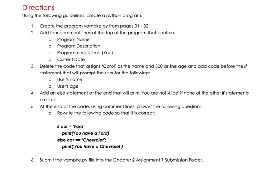 Solved Directions Jsing the following guidelines, create a | Chegg.com