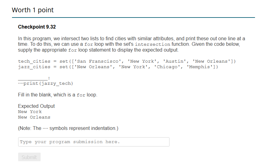 Solved Worth 1 point Checkpoint 9.14 In this program, we | Chegg.com