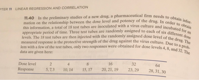 Solved PTER 11 LINEAR REGRESSION AND CORRELATION 11.40 In | Chegg.com
