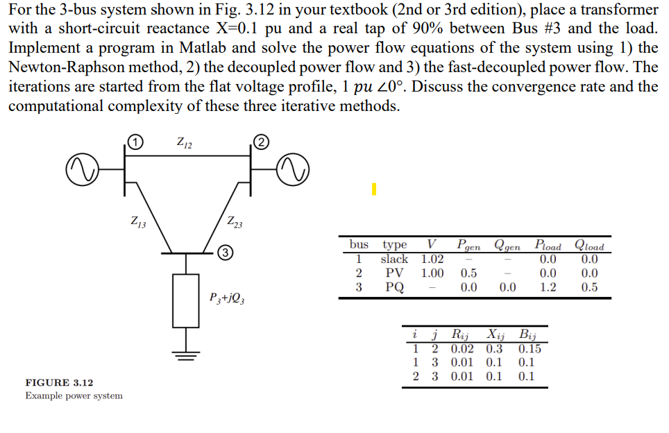 For the 3-bus system shown in Fig. 3.12 in your | Chegg.com