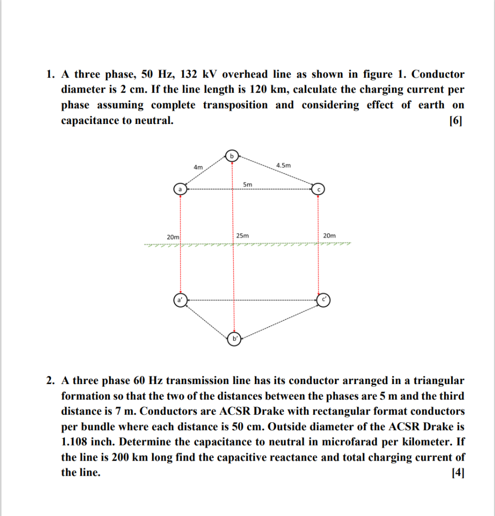 Solved 1. A three phase, 50 Hz, 132 kV overhead line as | Chegg.com