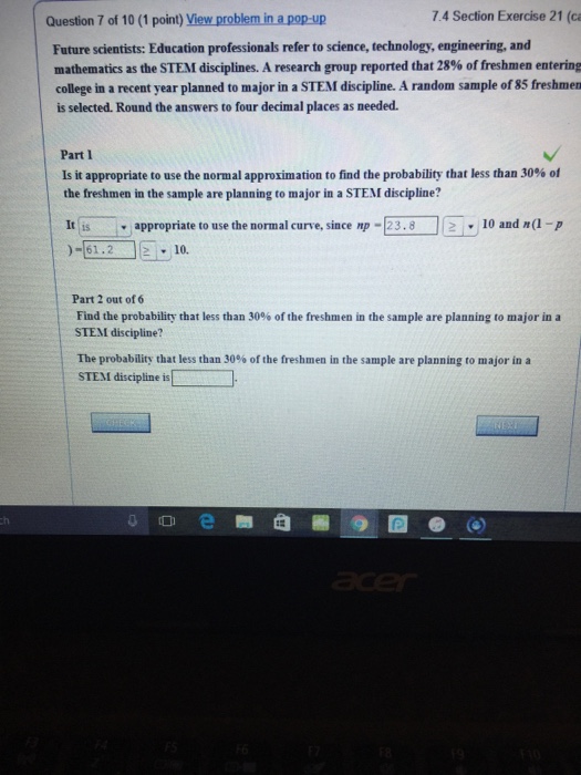 Solved Question 7 of 10 (1 point) View problem in a pop-up | Chegg.com