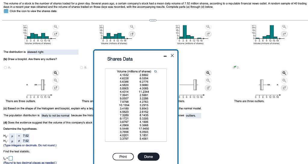 Solved days in a recent year was obtained and the volume of | Chegg.com