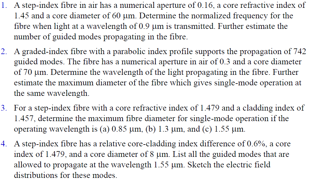Solved 1. A step-index fibre in air has a numerical aperture | Chegg.com