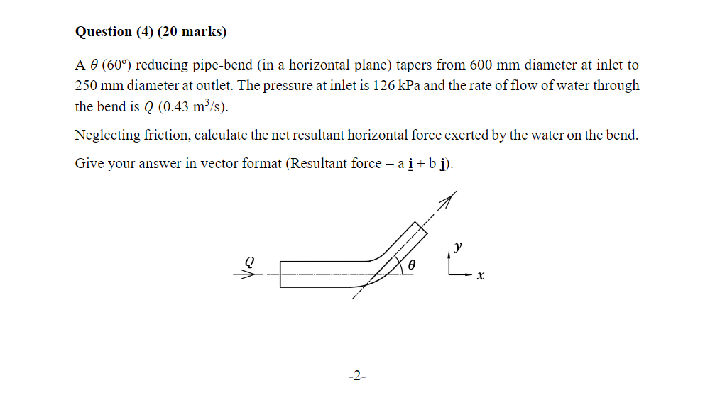 Solved Question (4) (20 marks) A O (60°) reducing pipe-bend | Chegg.com
