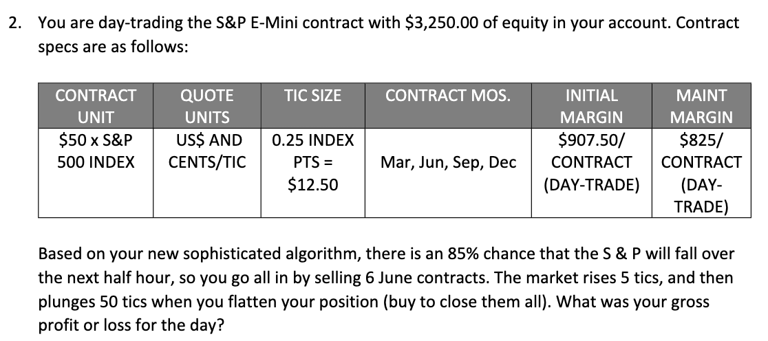 Solved 2. You are day-trading the S&P E-Mini contract with | Chegg.com