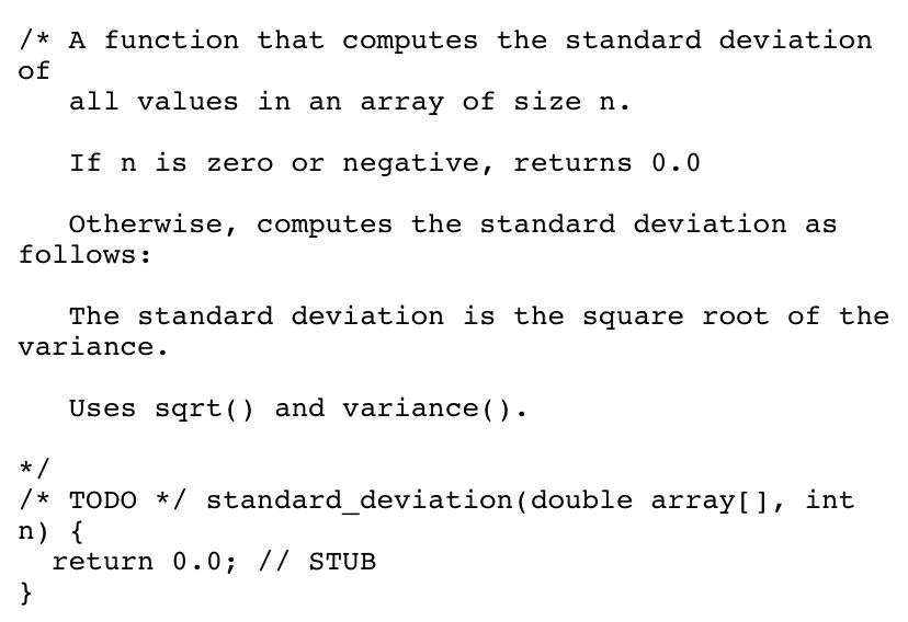 Solved Complete this code in C. Read the comments in the | Chegg.com