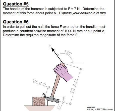 Solved Question #5 The handle of the hammer is subjected to | Chegg.com