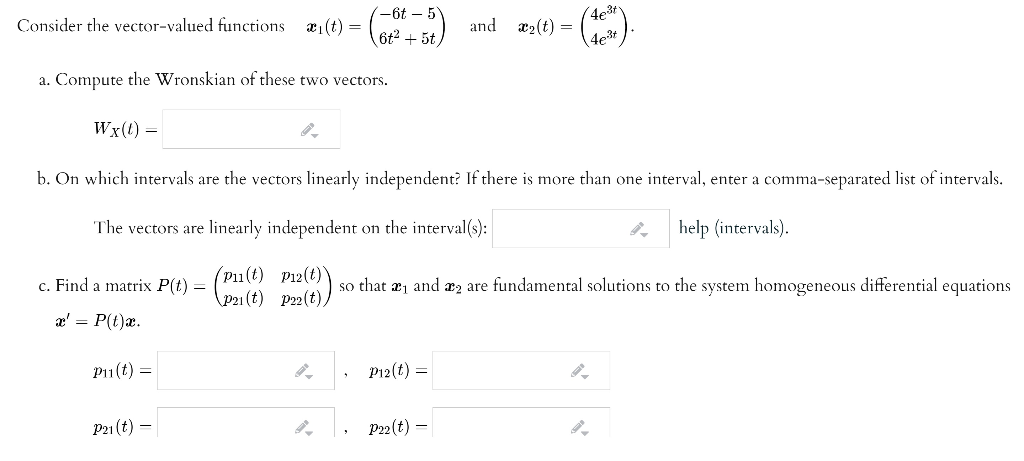 Solved Consider the vector-valued functions 31(t) = 1-6t – 5 | Chegg.com