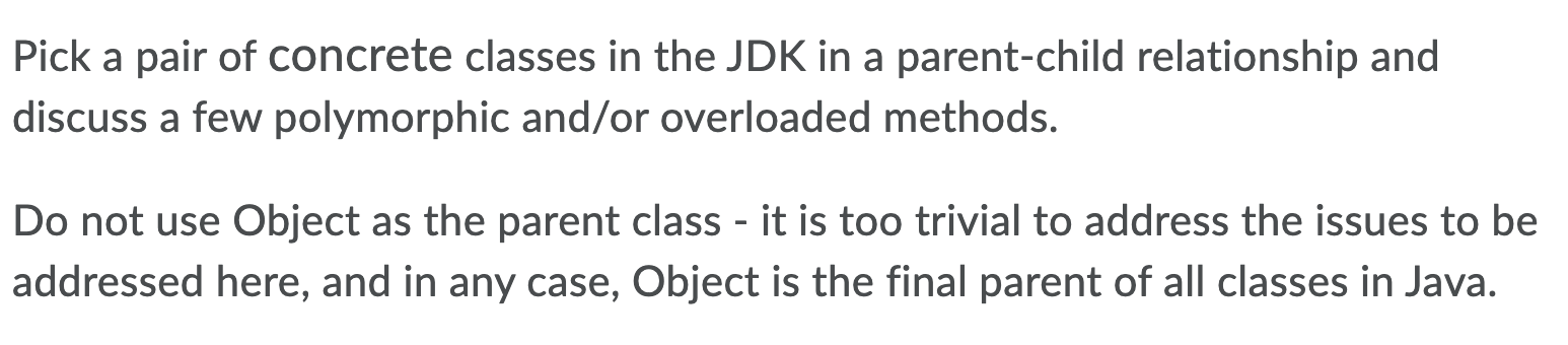 Solved Pick a pair of concrete classes in the JDK in a | Chegg.com