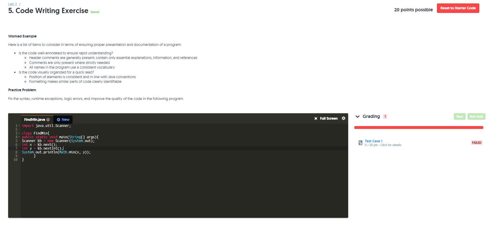 Solved Lab 2 / 5. Code Writing Exercise saved 20 points | Chegg.com