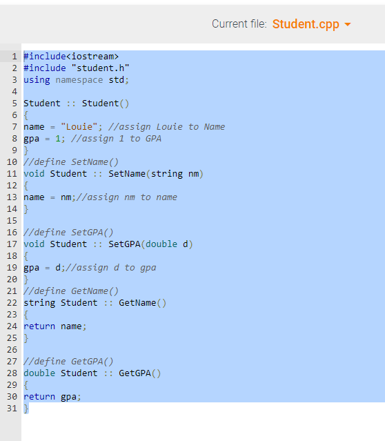 Solved Could I get this in C++? the default code to | Chegg.com