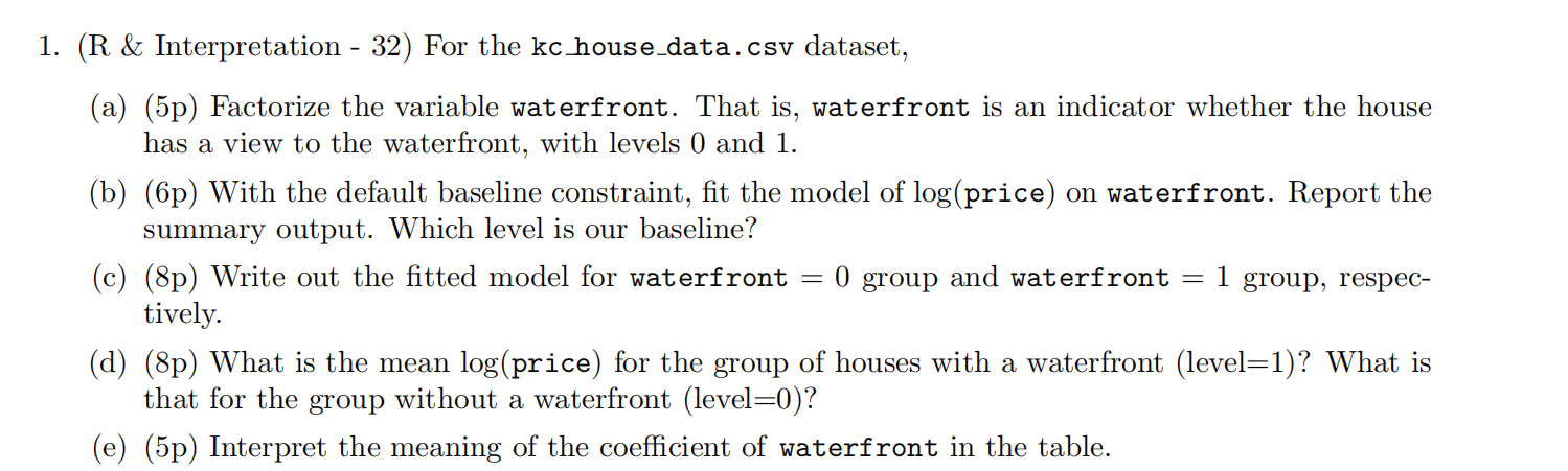 Solved 1. (R \& Interpretation - 32) For the | Chegg.com