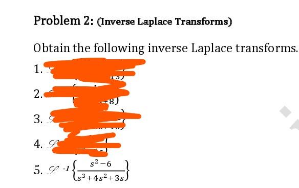 Solved Problem 2: (Inverse Laplace Transforms) Obtain the | Chegg.com