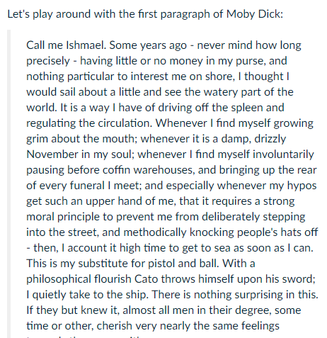 Let's play around with the first paragraph of Moby | Chegg.com