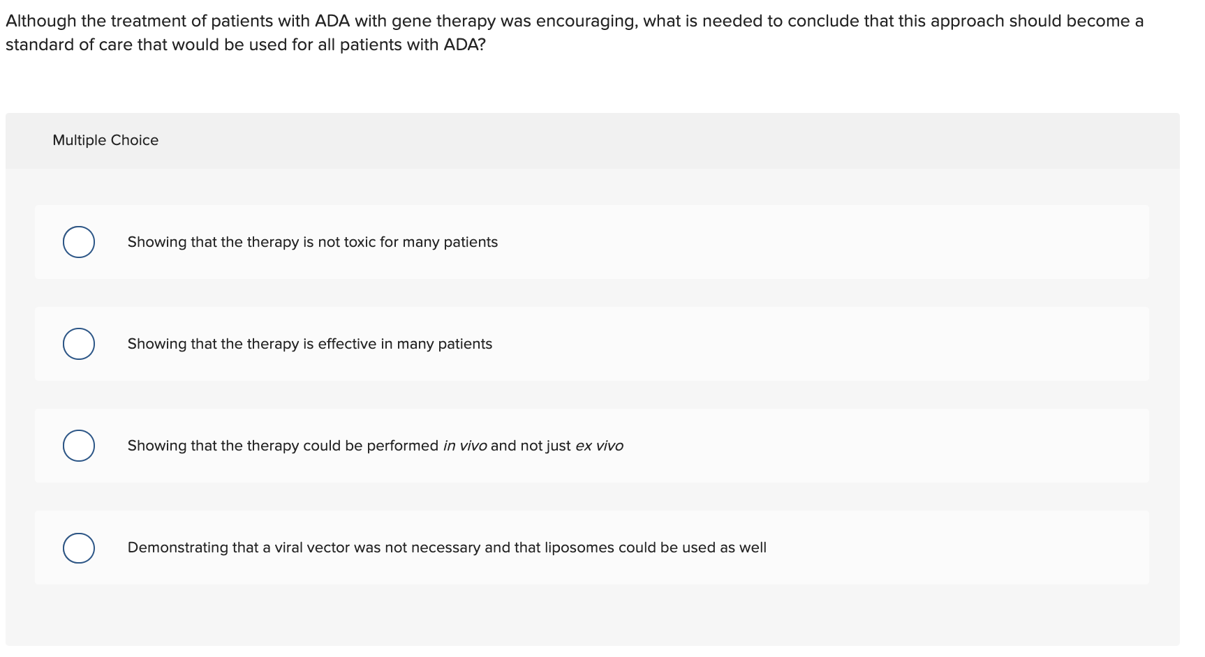 Solved Although the treatment of patients with ADA with gene | Chegg.com
