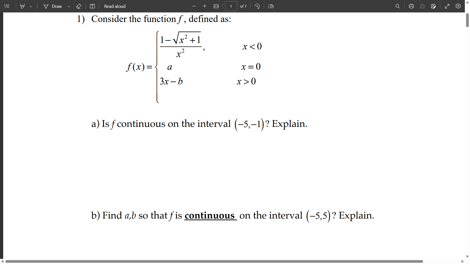 Solved 1) Consider the function f, defined as: | Chegg.com