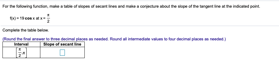 Solved For the following function, make a table of slopes of | Chegg.com