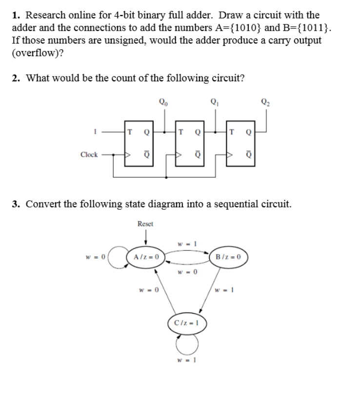 Solved 1. Research online for 4-bit binary full adder. Draw | Chegg.com