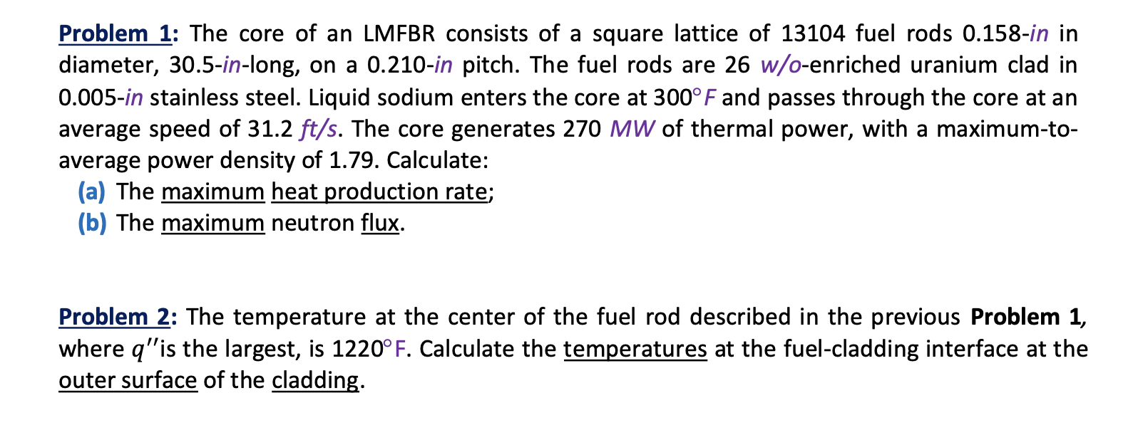 Solved Problem 1: The core of an LMFBR consists of a square | Chegg.com