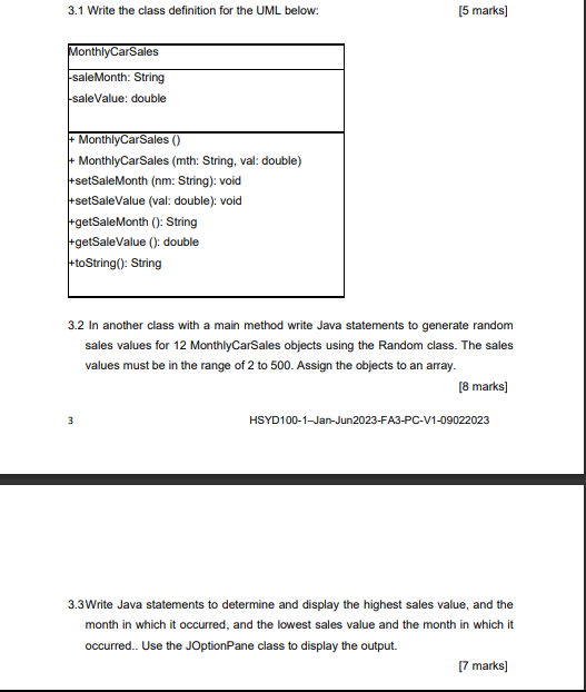 Solved 3.1 Write the class definition for the UML below: [5 | Chegg.com
