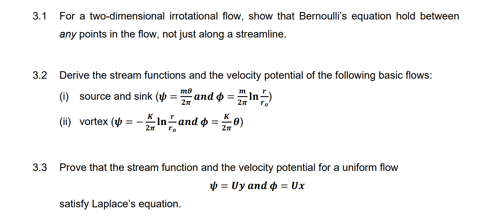 Solved 3 1 For A Two Dimensional Irrotational Flow Show