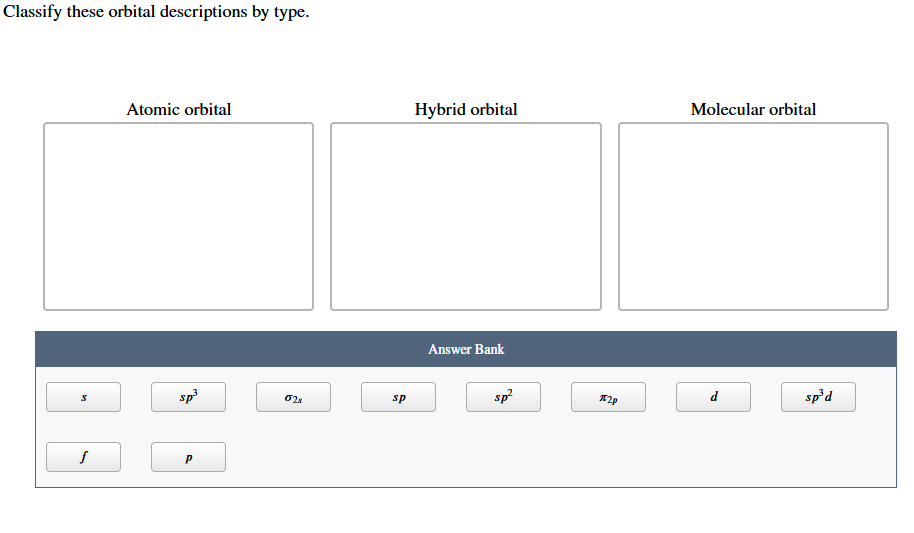 Solved Classify these orbital descriptions by ﻿type.Atomic | Chegg.com