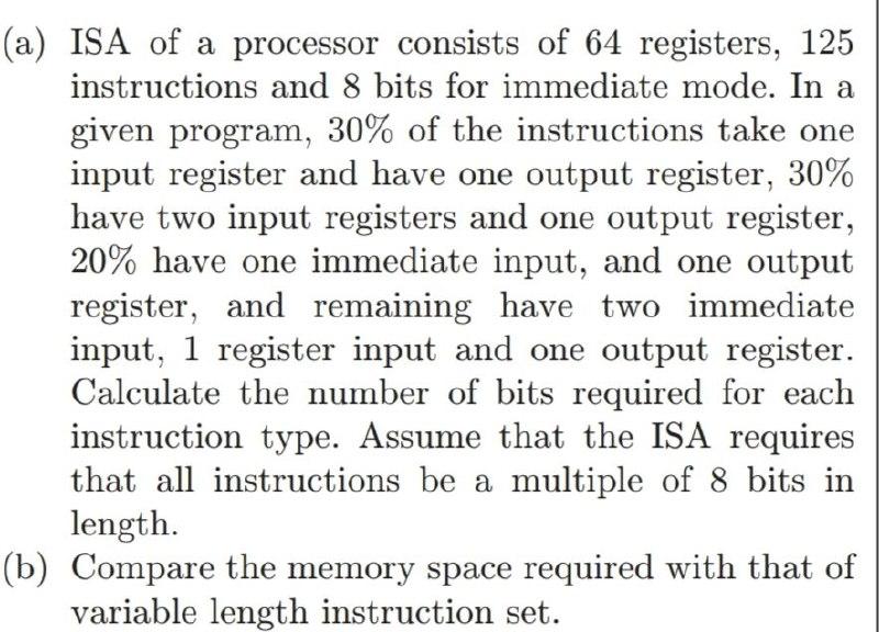 Solved (a) ISA of a processor consists of 64 registers, 125 | Chegg.com