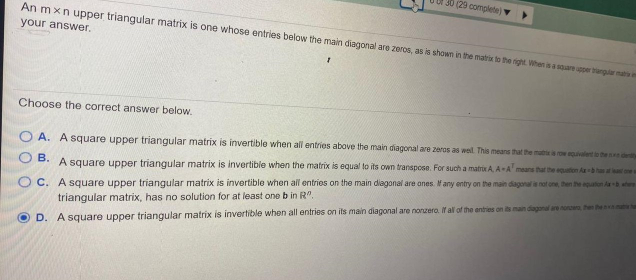 Solved (29 complete) An mxn upper triangular matrix is one | Chegg.com