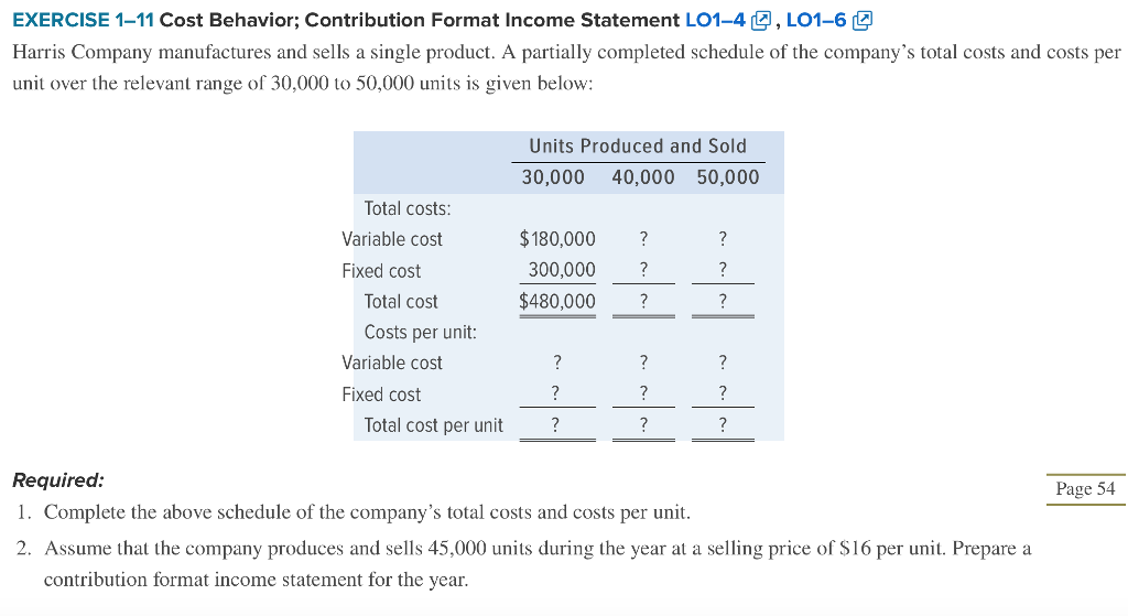 Solved EXERCISE 1-11 Cost Behavior; Contribution Format | Chegg.com