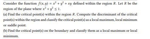 Solved Consider the function f(x,y) = x2 + y + xy defined | Chegg.com