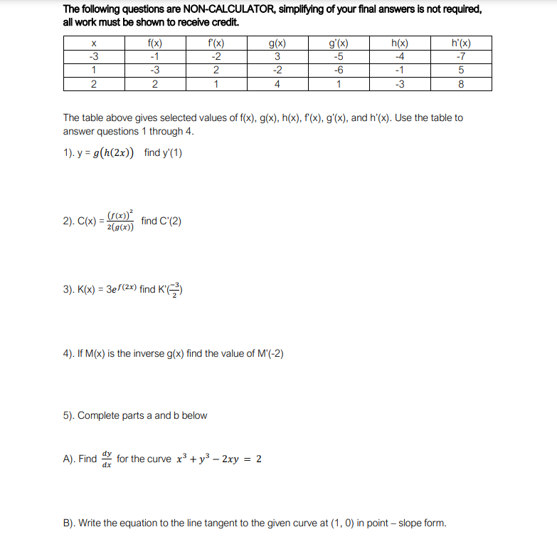 Solved The following questions are NON-CALCULATOR, | Chegg.com