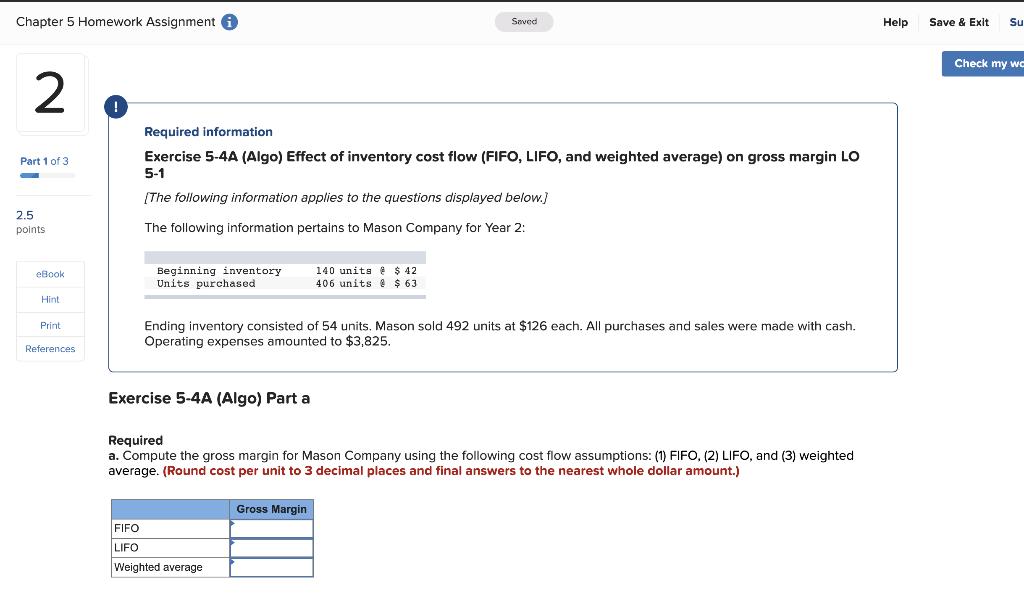 Solved Chapter 5 Homework Assignment 0 Saved Help Save & | Chegg.com