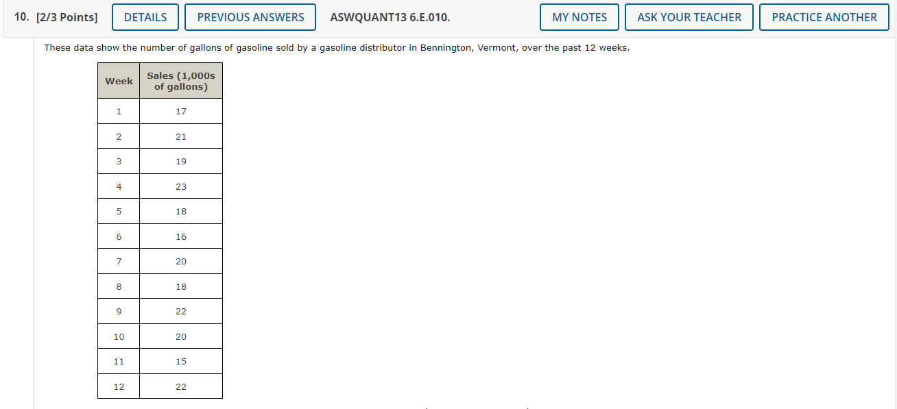 Solved 10. [2/3 Points] DETAILS PREVIOUS ANSWERS ASWQUANT13 | Chegg.com