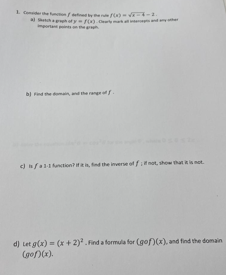 Solved 1. Consider the function f defined by the rule f(x) = | Chegg.com
